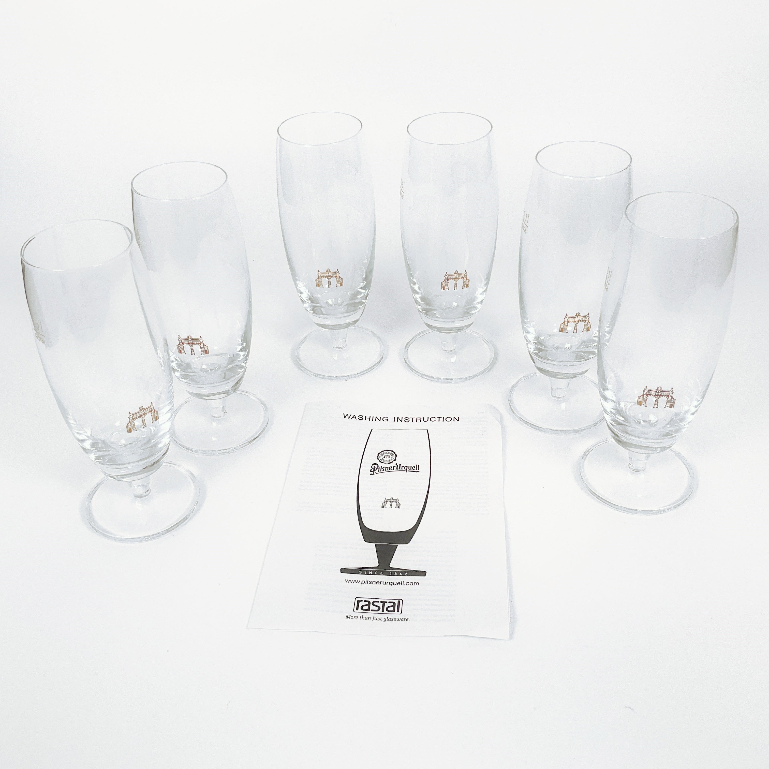 Set of 6 300ml Pilsner Urquell Embossed Crystal Beer Glasses made In G ...
